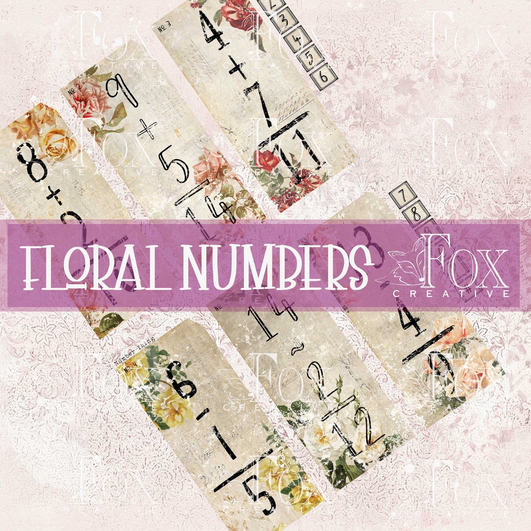 Floral Numbers DIGI20 36 Digital Embellishment Kit, Faux Flash Cards - Etsy