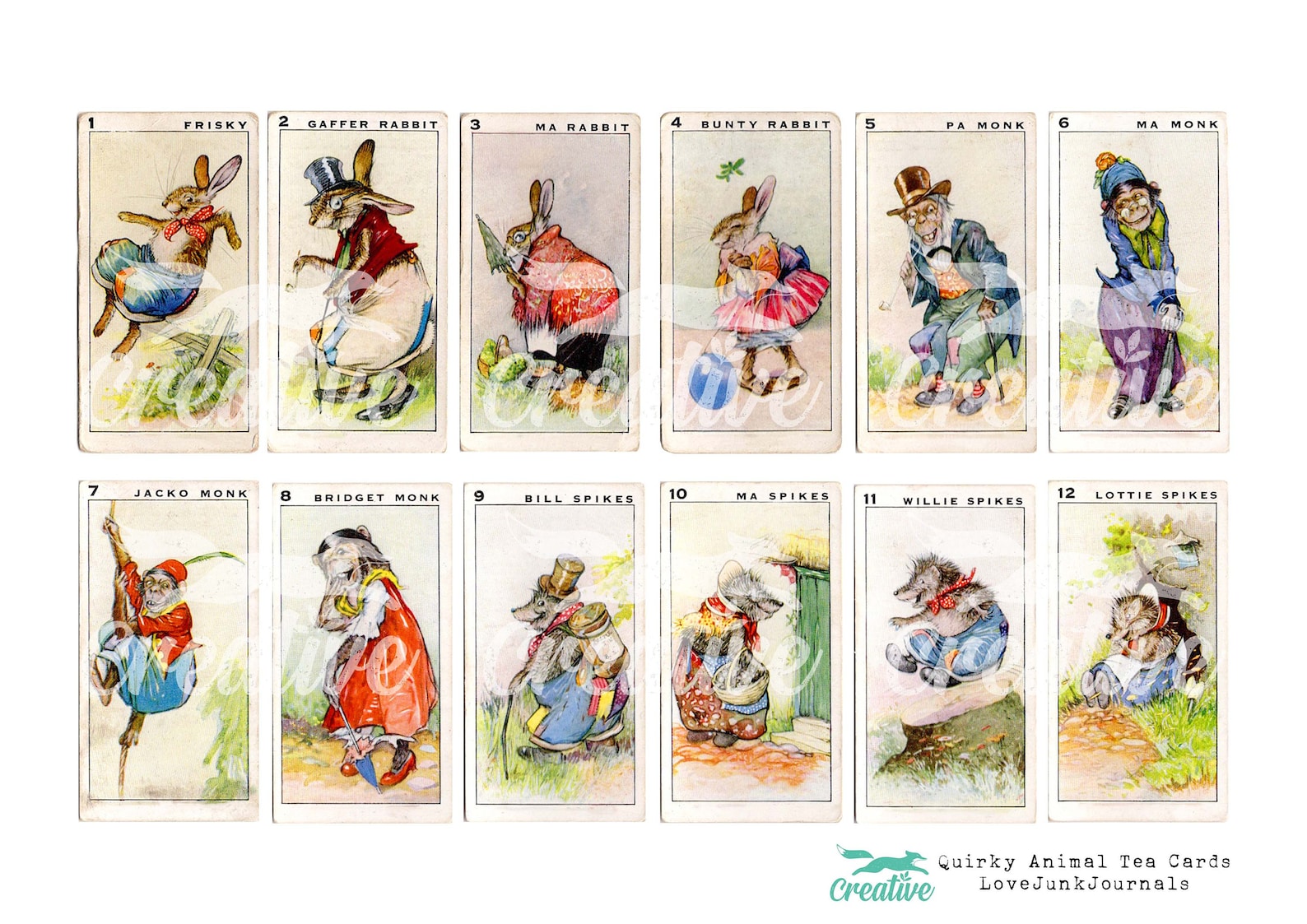 Quirky Tea Cards (animal Themed) Digital Tea Cards, DIGI21 50 - Etsy UK