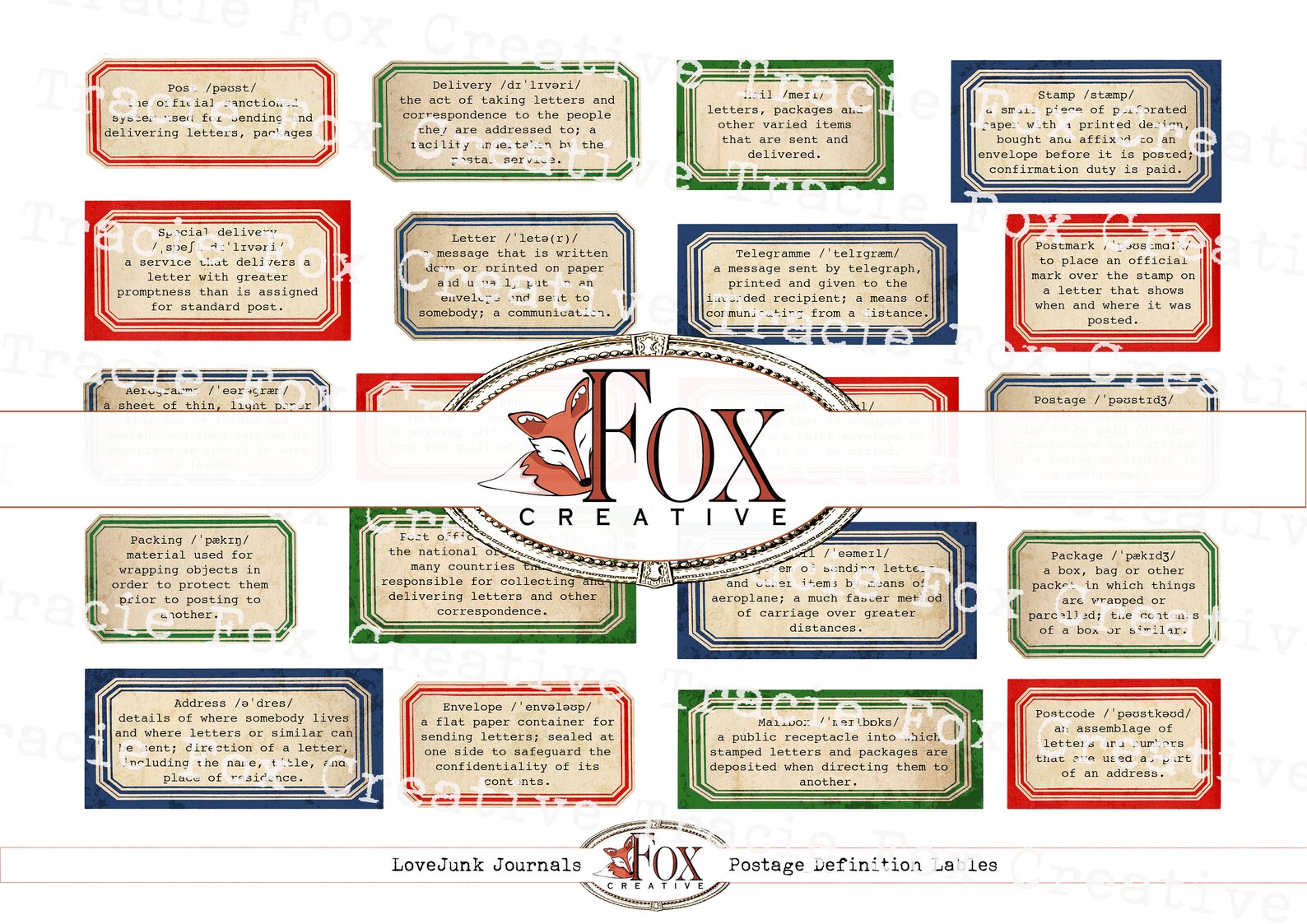 Postage Themed Definition Labels, Digital Labels Journal/scrapbook Kit ...