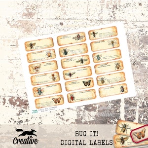 Bug It Digital Labels, Etomology Themed Labels, DIGI23 48B - Etsy