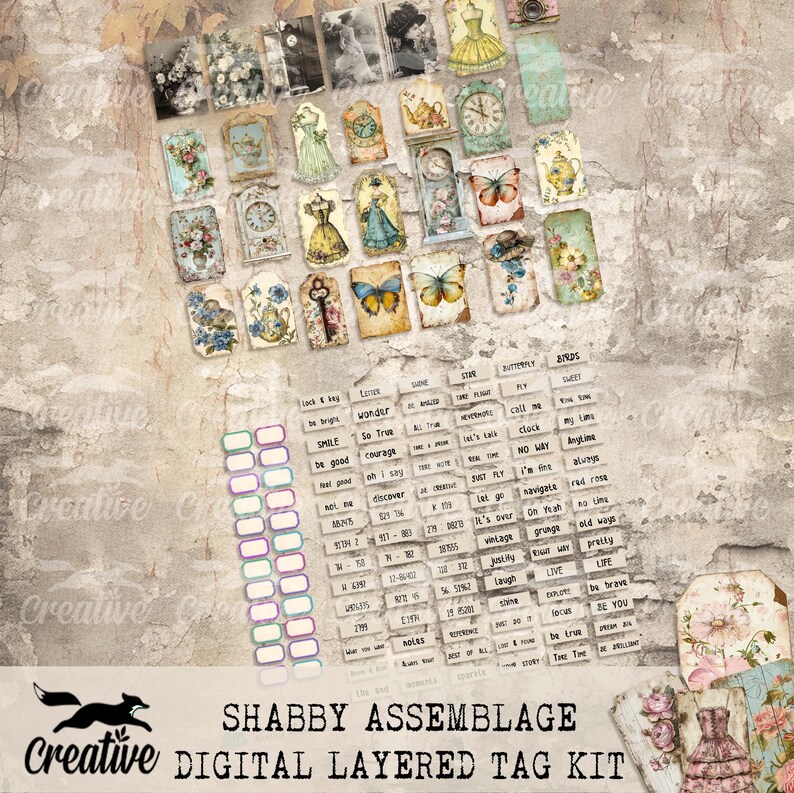 SHABBY ASSEMBLAGE, Little Layered Tags, Journal Ephemera, Scrapbook ...