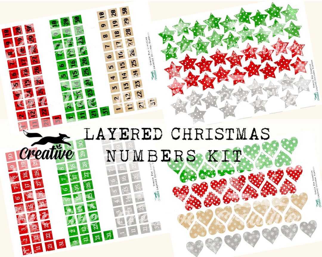 Layered Christmas Numbers, Printable Digital Kit, DIGI22 44 - Etsy