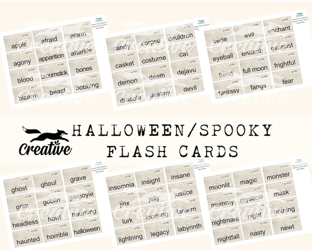 Halloween/spooky Word Flash Cards Digital Kit, DIGI22 39 - Etsy