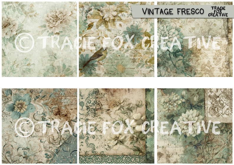 VINTAGE FRESCO Digital Kit | 8x8 Scrapbook Papers + Ephemera, Junk ...