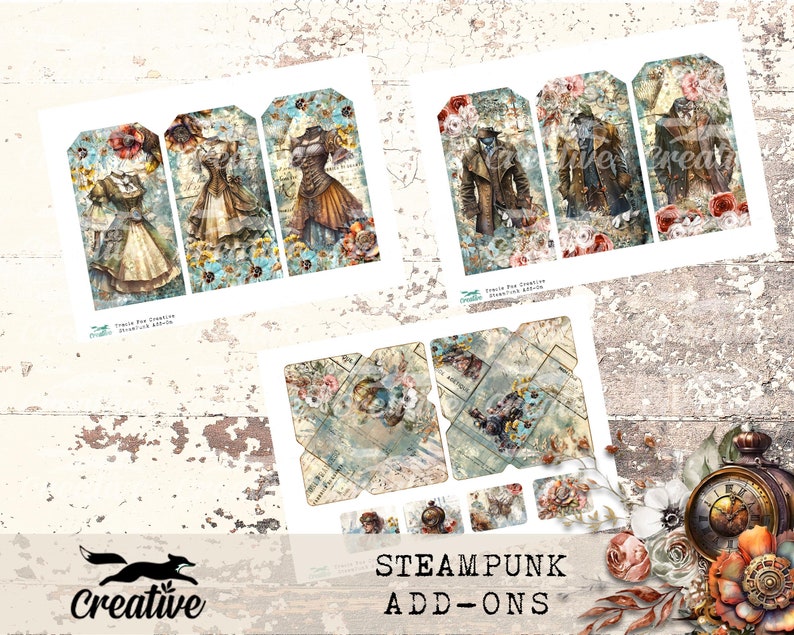 STEAMPUNK Add-ons, Digital Journal Kit, Scrapbook Printable Ephemera ...