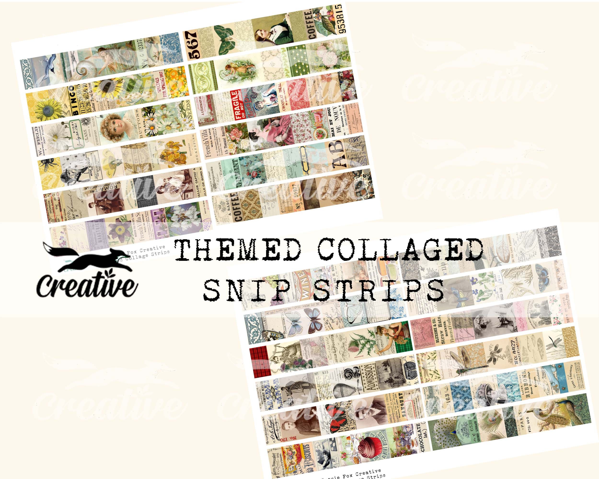 Themed Collage SNIP STRIPS, 2 Sizes, Digital Journal/scrapbook Ephemera ...