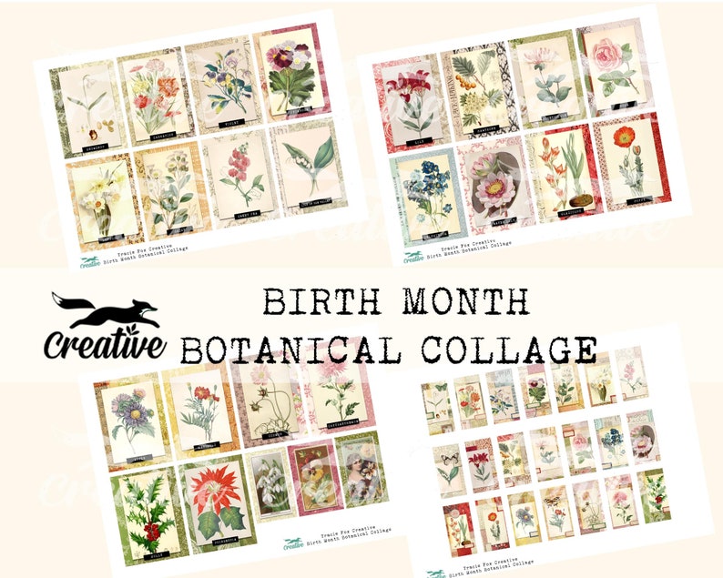 BIRTH MONTH BOTANICAL Collage, Layered Tags and Papers, Digital Journal ...