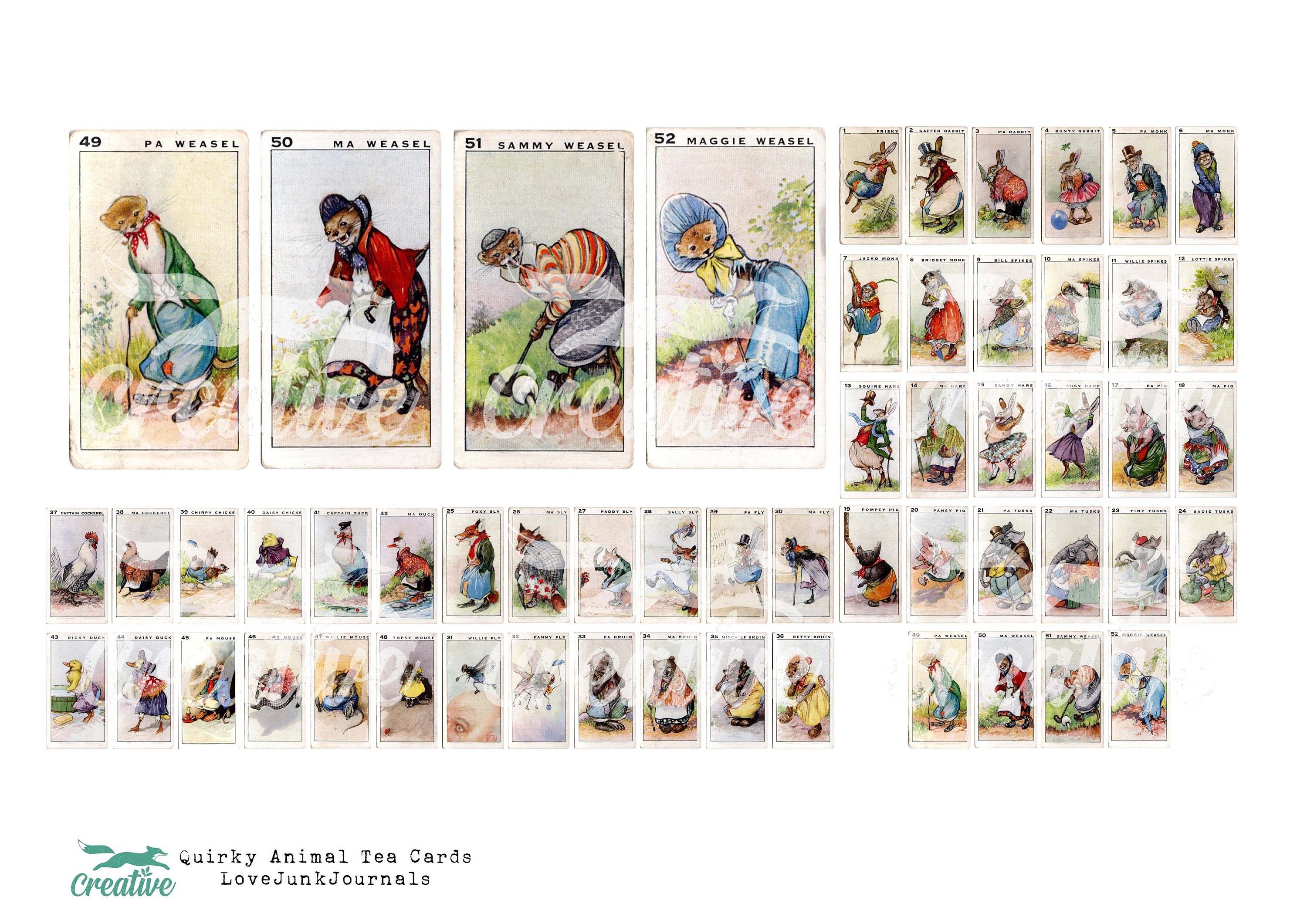 Quirky Tea Cards (animal Themed) Digital Tea Cards, DIGI21 50 - Etsy UK