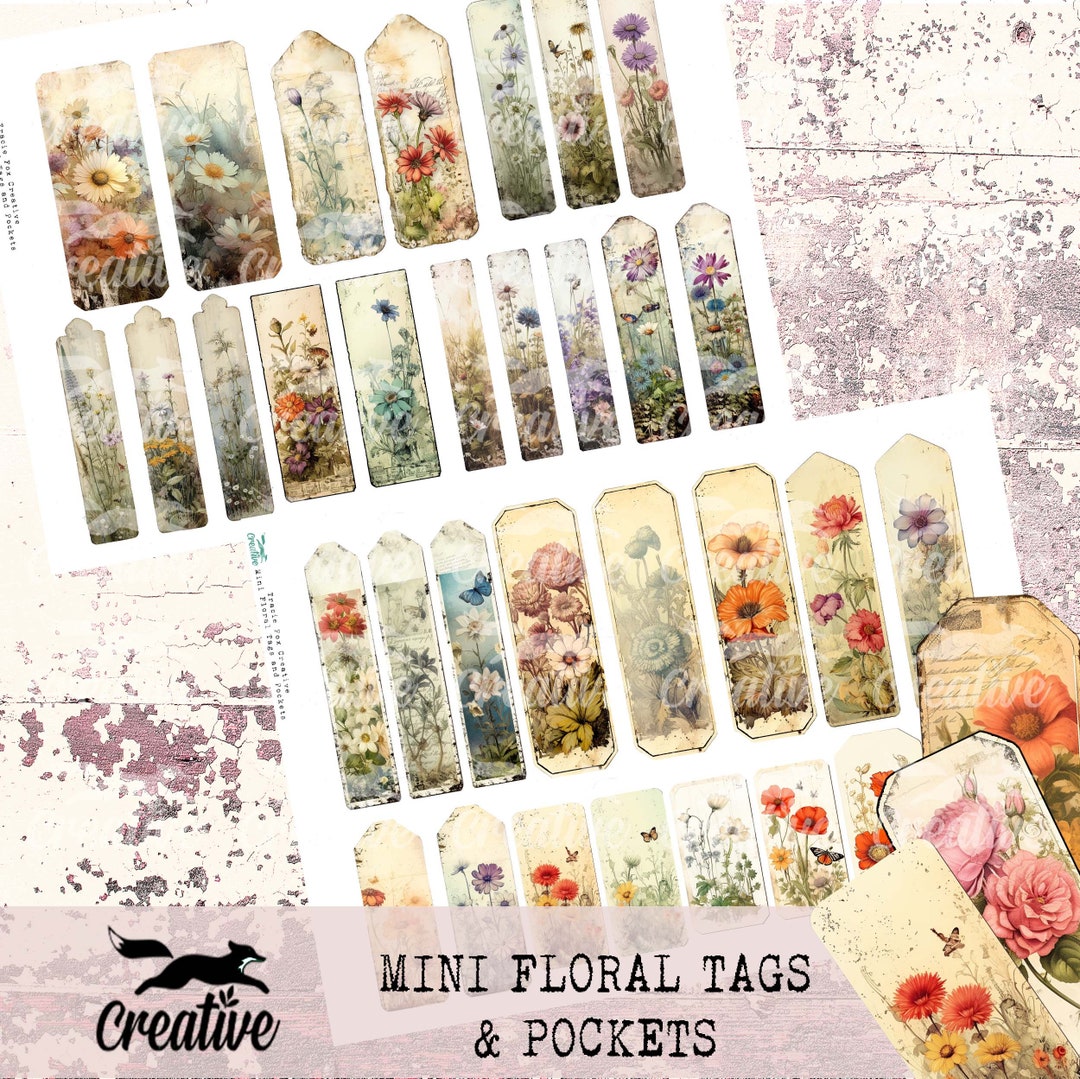 MINI FLORAL, Tags and Pockets Digital Journal Kit, Printable Scrapbook ...