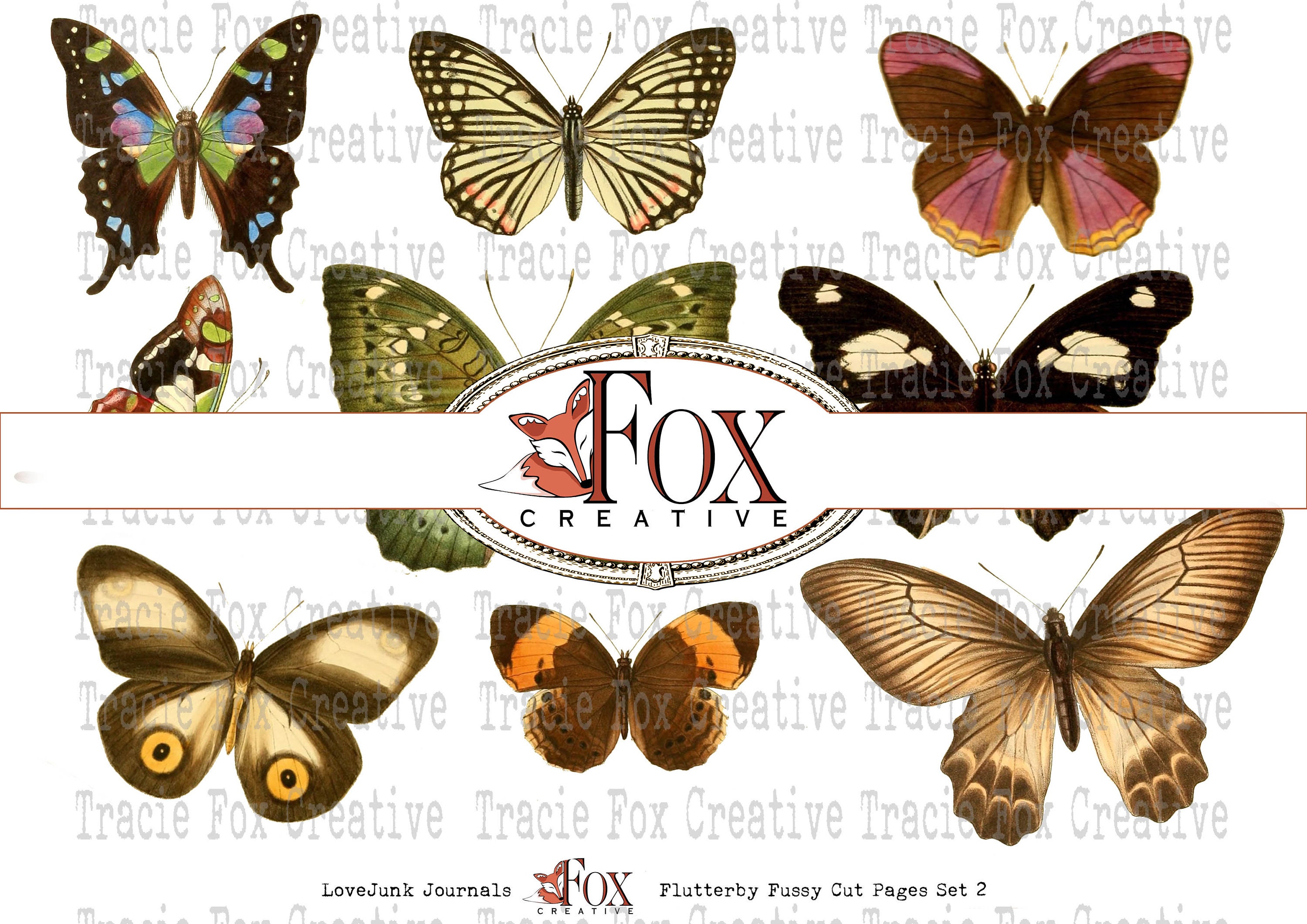 Fussy Cut Pages Flutterby Digital Kit DIGI19 32 Butterfly Images Paper ...