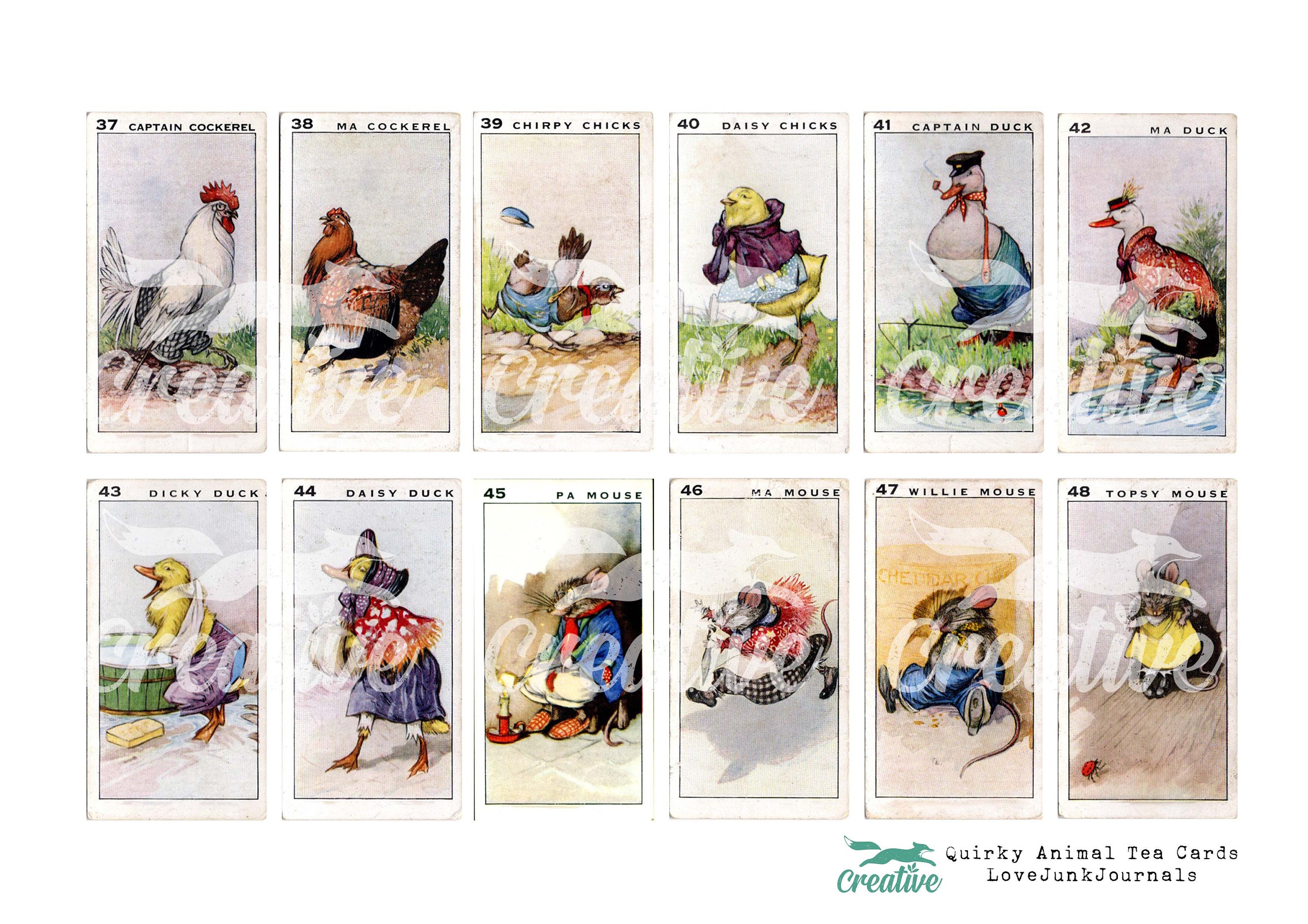 Quirky Tea Cards (animal Themed) Digital Tea Cards, DIGI21 50 - Etsy UK