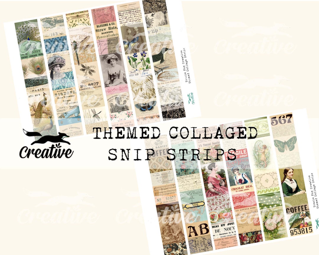 Themed Collage SNIP STRIPS, 2 Sizes, Digital Journal/scrapbook Ephemera ...
