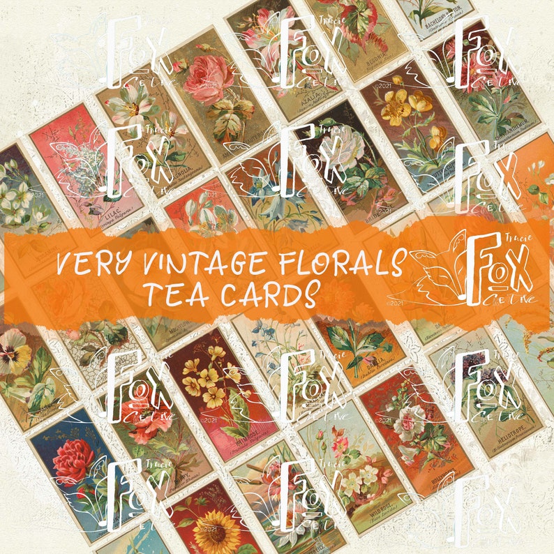 Very Vintage Floral: Digital Tea Cards DIGI21 08 - Etsy UK