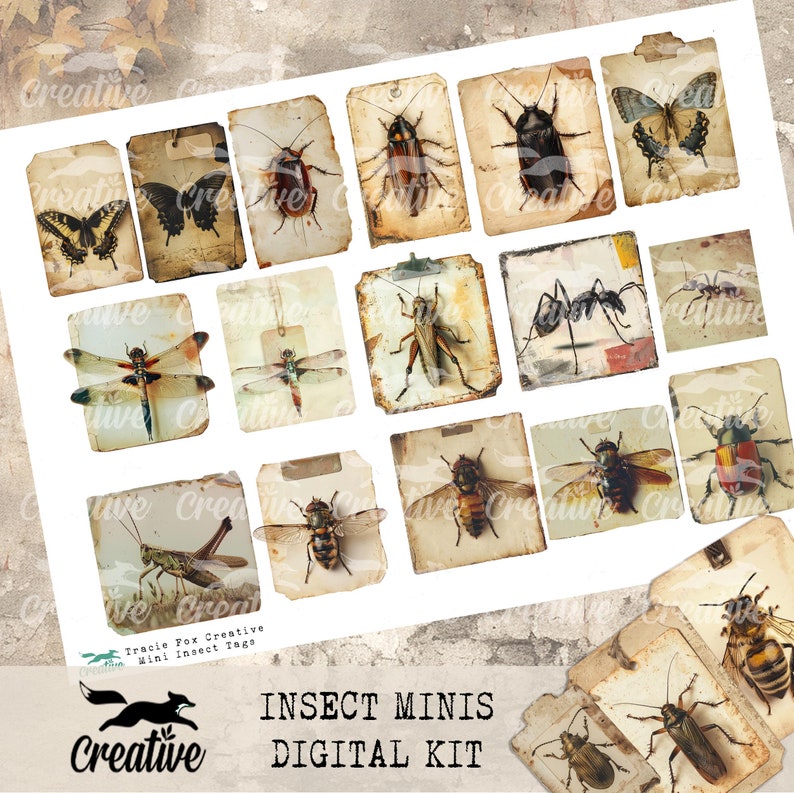 INSECT MINIS, Digital Bugs, Insect Ephemera, Journal/scrapbooking Kit ...