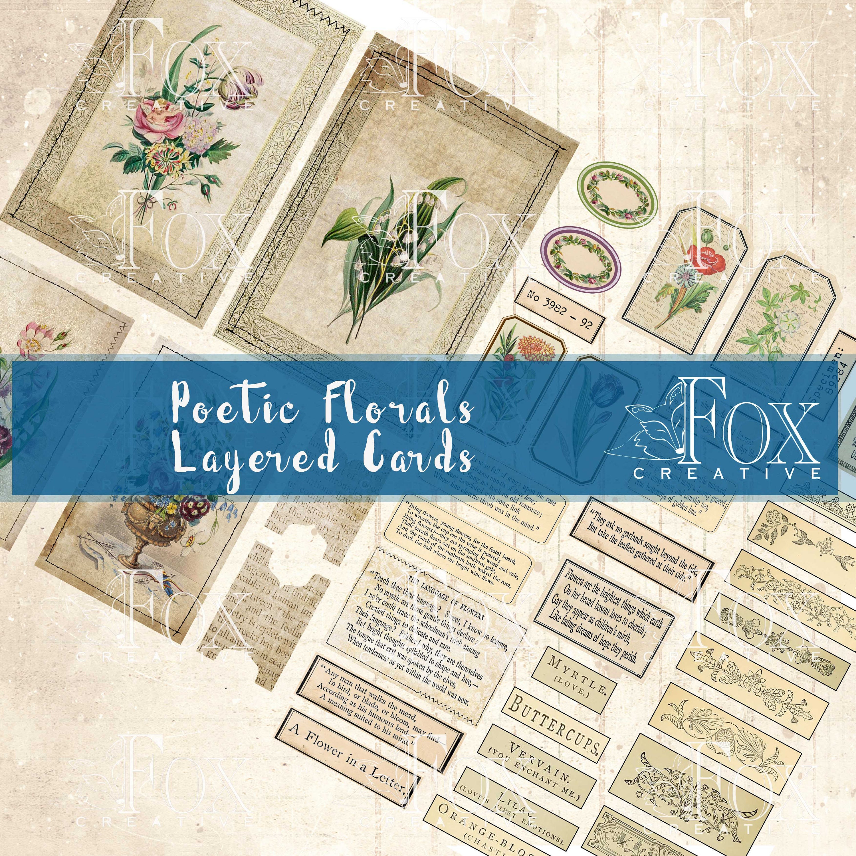 Poetic Florals Layered Journal Cards Digital Kit DIGI20 60 | Etsy UK