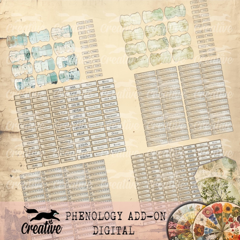 PHENOLOGY Paper ADD-ON Ephemera/planner Elements, Journal/scrapbooking ...