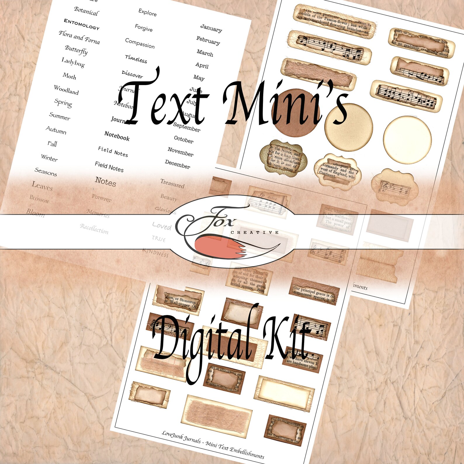Digital Embellishment Kit. Mini Text Embellishments. DIGI19 89 | Etsy UK