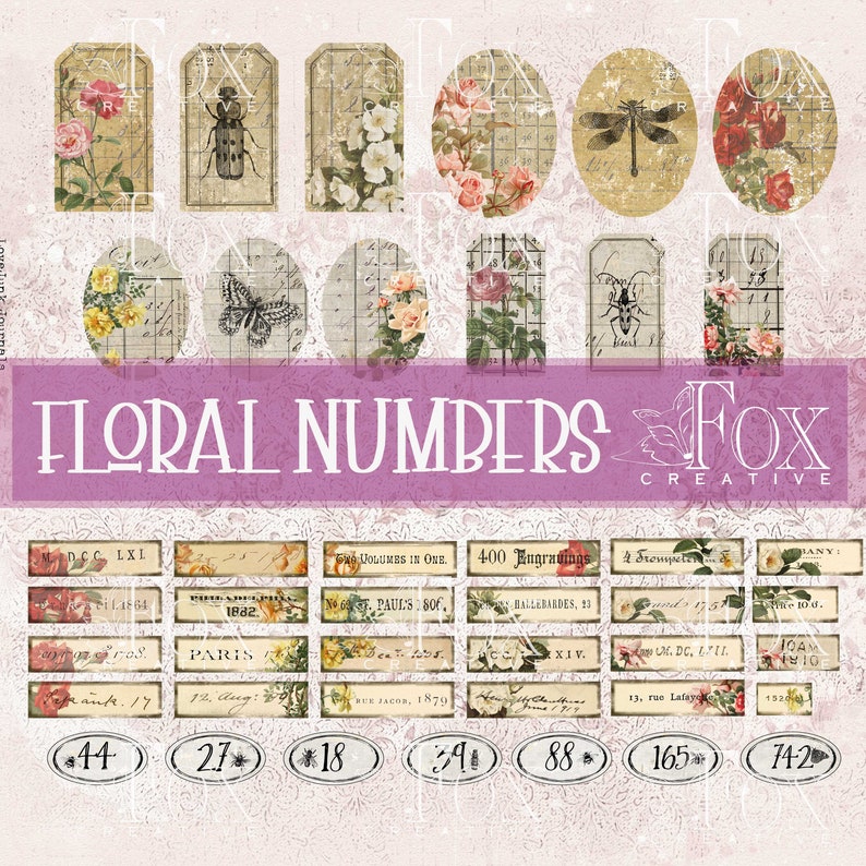 Floral Numbers DIGI20 36 Digital Embellishment Kit, Faux Flash Cards - Etsy