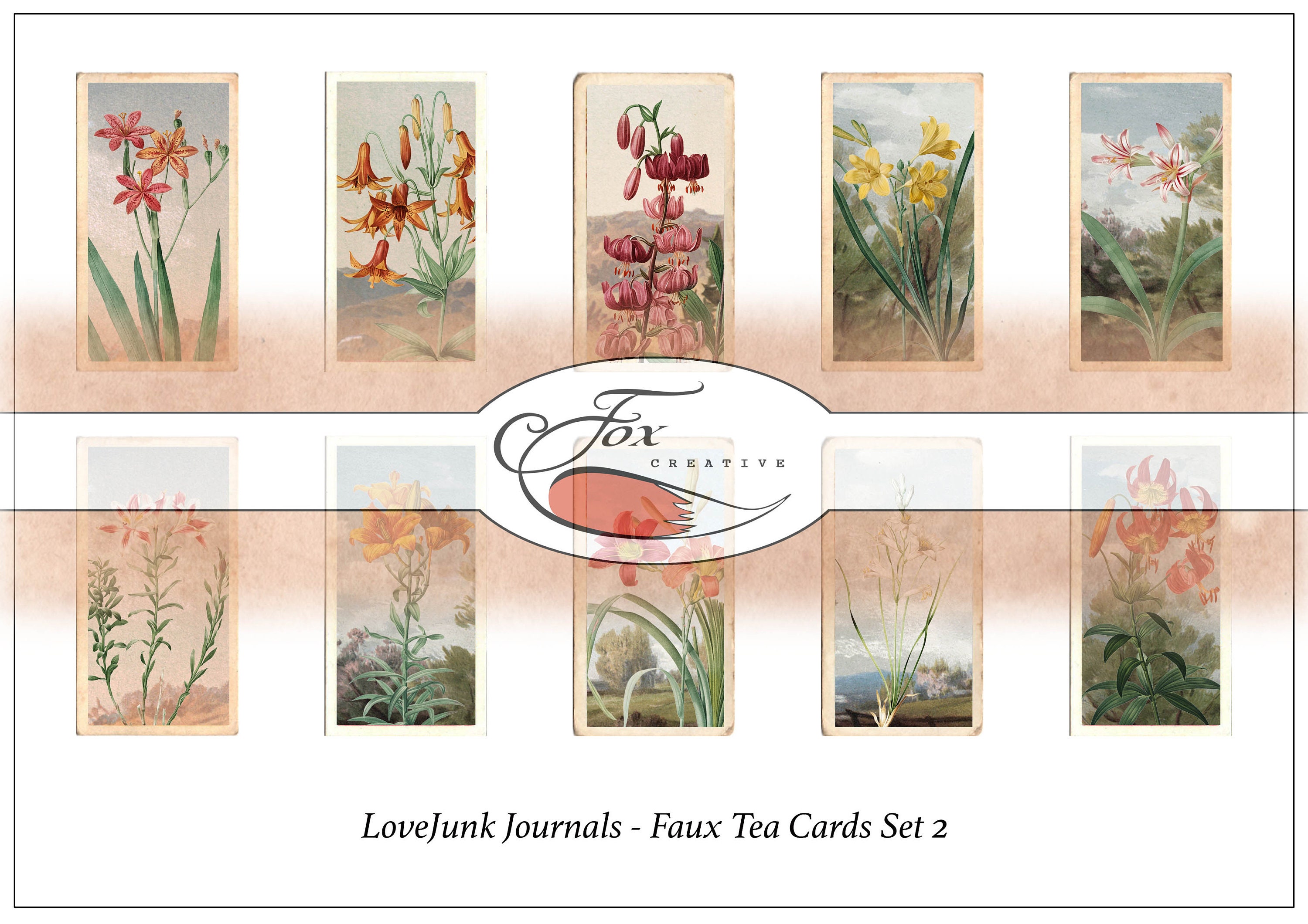 Floral Digital Tea Cards. Faux Tea Cards. Set 2 DIGI18 48 | Etsy