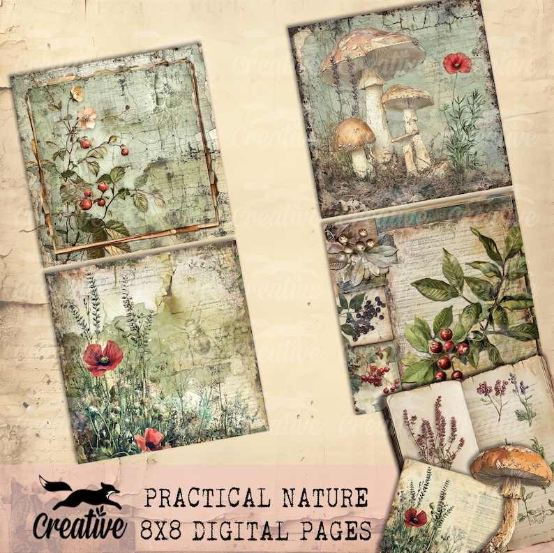PRACTICAL NATURE 8 X 8 Digital Journal/scrapbooking Papers, Digital Kit ...