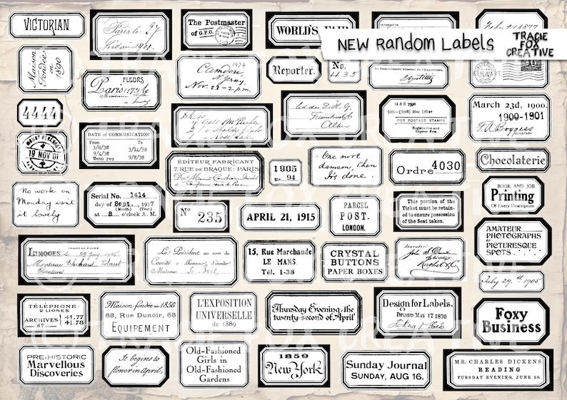 Vintage Style Random Labels for Junk Journals & Scrapbooking (digital ...
