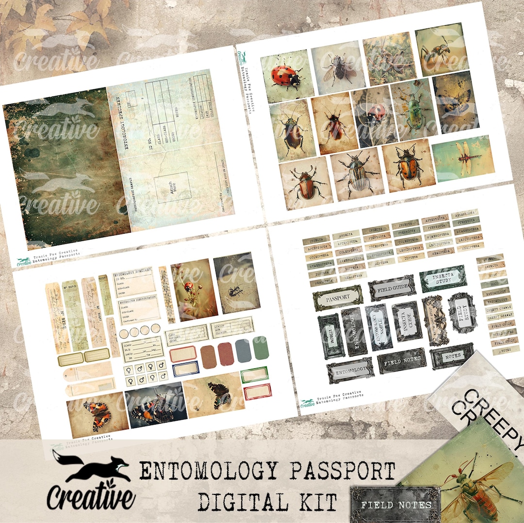 ENTOMOLOGY PASSPORTS, Digital Ephemera Kit for Journal Making, Digital ...