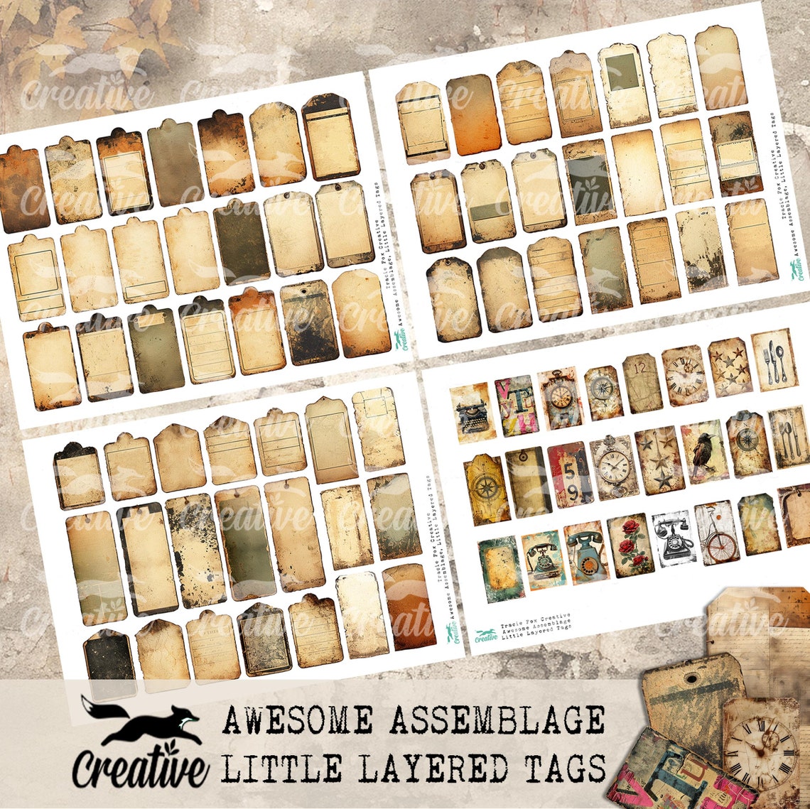 AWESOME ASSEMBLAGE, Little Layered Tags, Journal/scrapbooking Digital ...