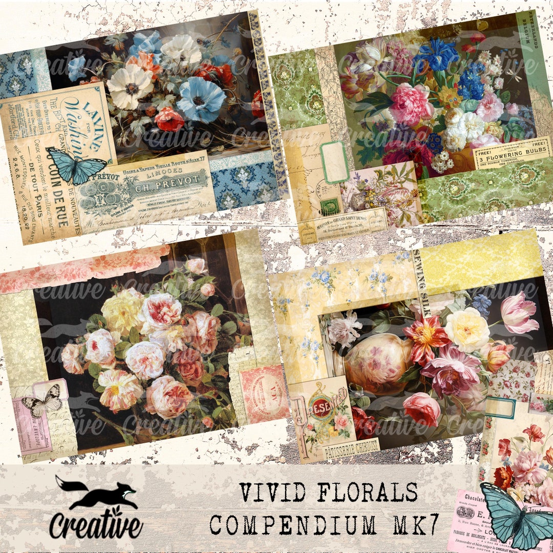 COMPENDIUM VIVID FLORALS MK7, Digital Journal Kit, Printable Scrapbook ...