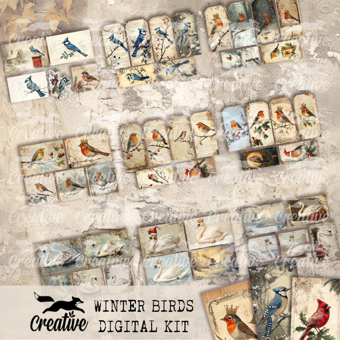 WINTER BIRDS, Digital Ephemera, Journal and Scrapbooking Printable Kit ...