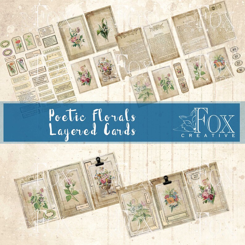 Poetic Florals Layered Journal Cards Digital Kit DIGI20 60 - Etsy UK