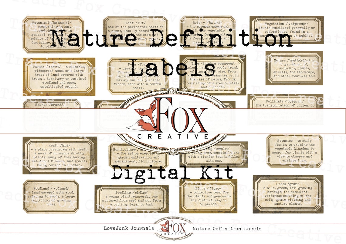 Nature Definition Labels, Digital Labels. DIGI19 94 - Etsy Canada