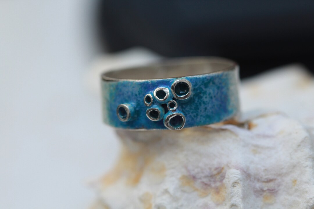Silver Enamelled Barnacle Ring, Hand Made in Cornwall, Sea Inspired ...