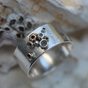 Silver and Gold Barnacle Ring, Wide Band, Handmade Jewellery, Ocean ...