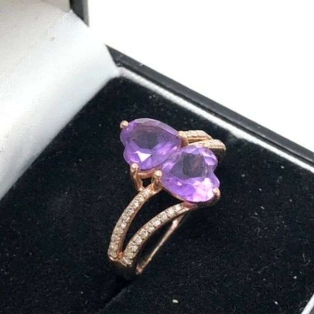 Twin Flame Ring, Amethyst and Diamond Ring, Engagement Ring, February ...