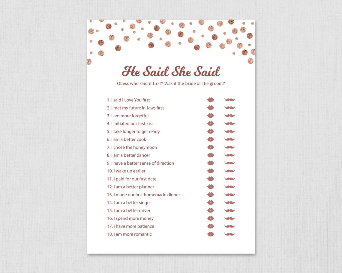 Guess Who Said It First, Bride or Groom, He Said She Said Game ...