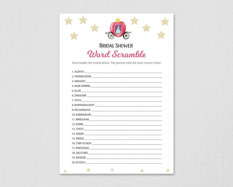 Cinderella Bridal Shower Word Scramble Game Printable - Etsy