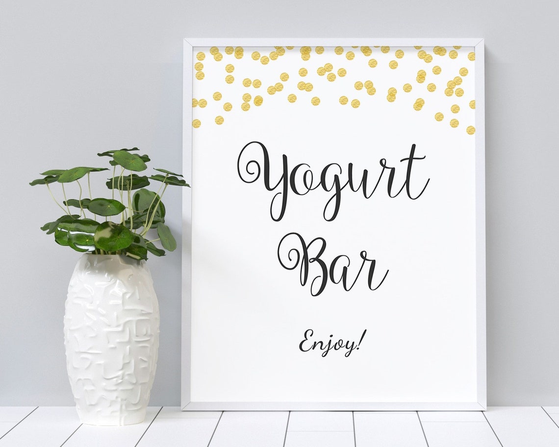 Yogurt Bar Sign Printable, Gold Confetti Dessert Sign, Yogurt Bar ...
