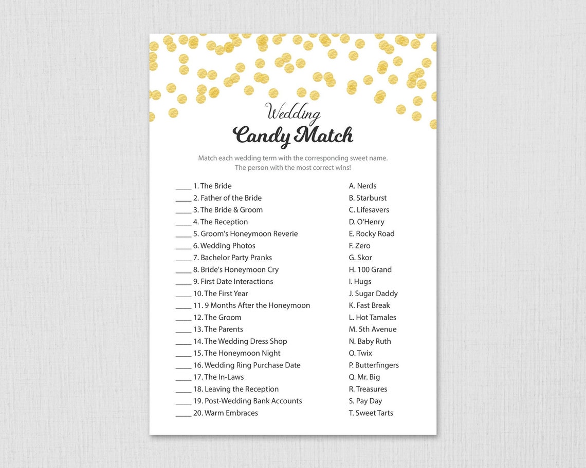 Candy Match Bridal Shower Game Printable Match the Candy - Etsy