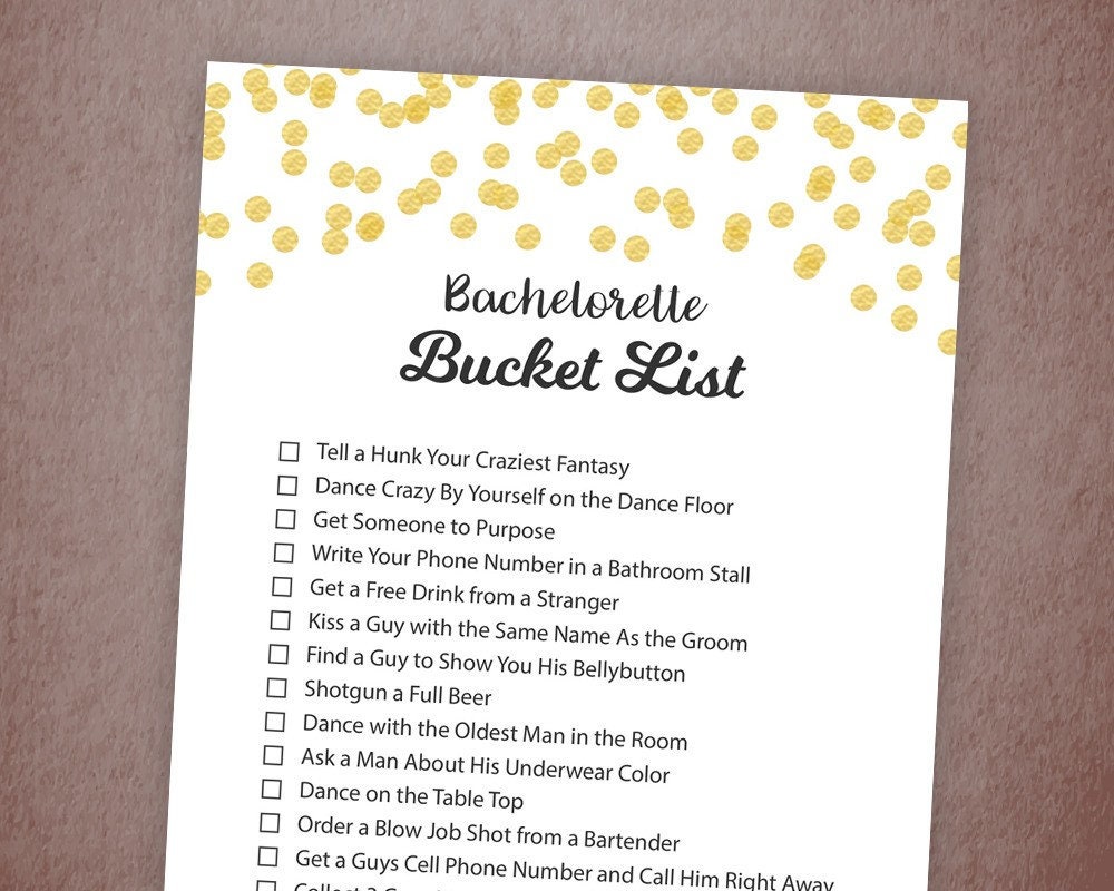 Bachelorette Party Bucket List Game Printable Gold Confetti | Etsy