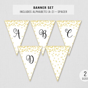 Banner Set Printable, Banner Letters A-Z, Gold Dots Confetti, Wedding ...