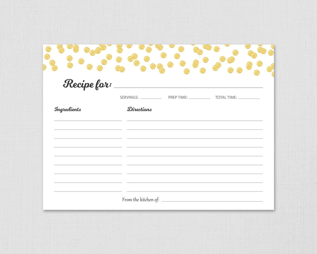 Recipe Cards Printable, Bridal Shower Recipe Card, Gold Confetti ...