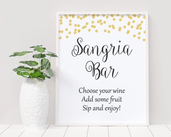 Sangria Bar Sign Printable Fruit Drink Bar Sign Gold | Etsy