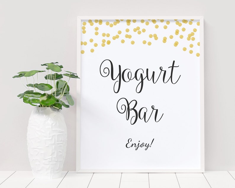 Yogurt Bar Sign Printable, Gold Confetti Dessert Sign, Yogurt Bar ...