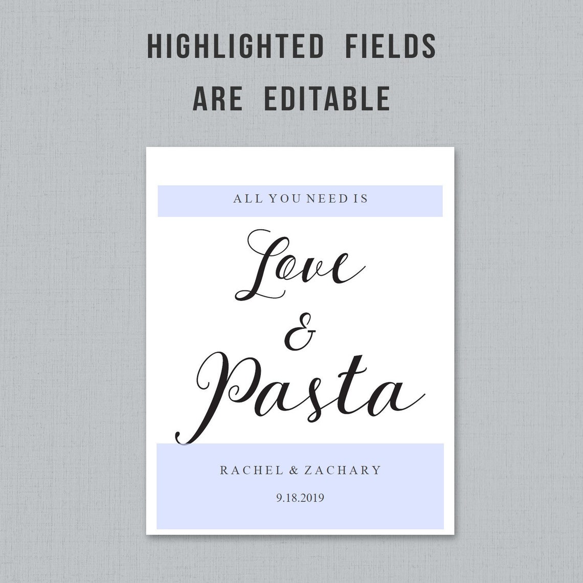All You Need is Love and Pasta Sign Printable, Modern Calligraphy Party ...