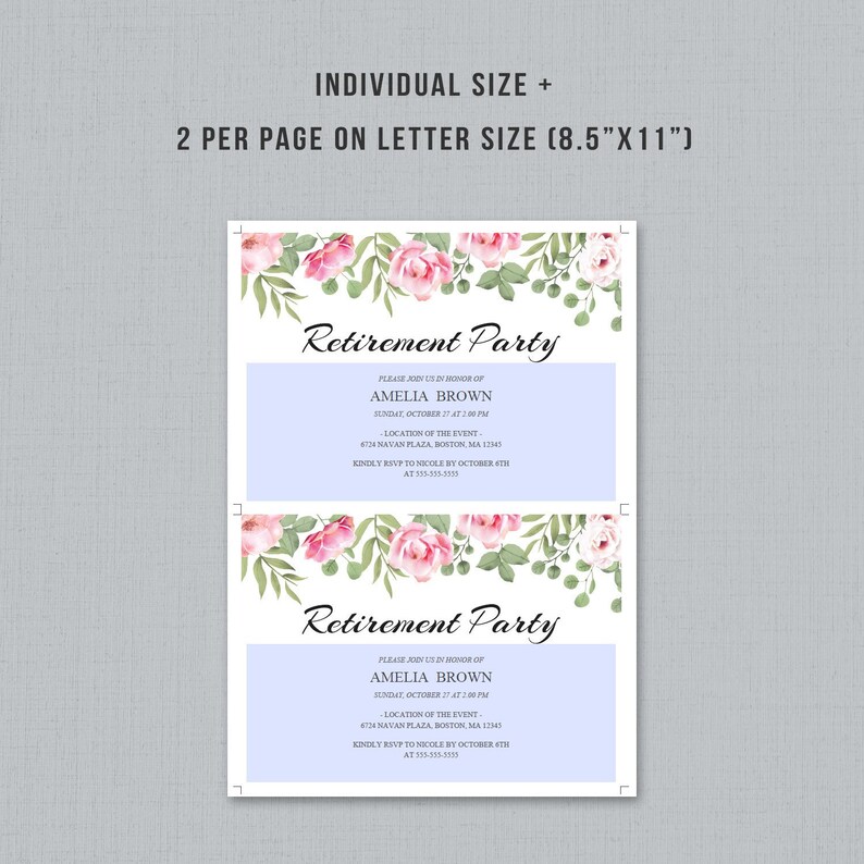Editable Retirement Party Invitation Template, Floral DIY Farewell ...