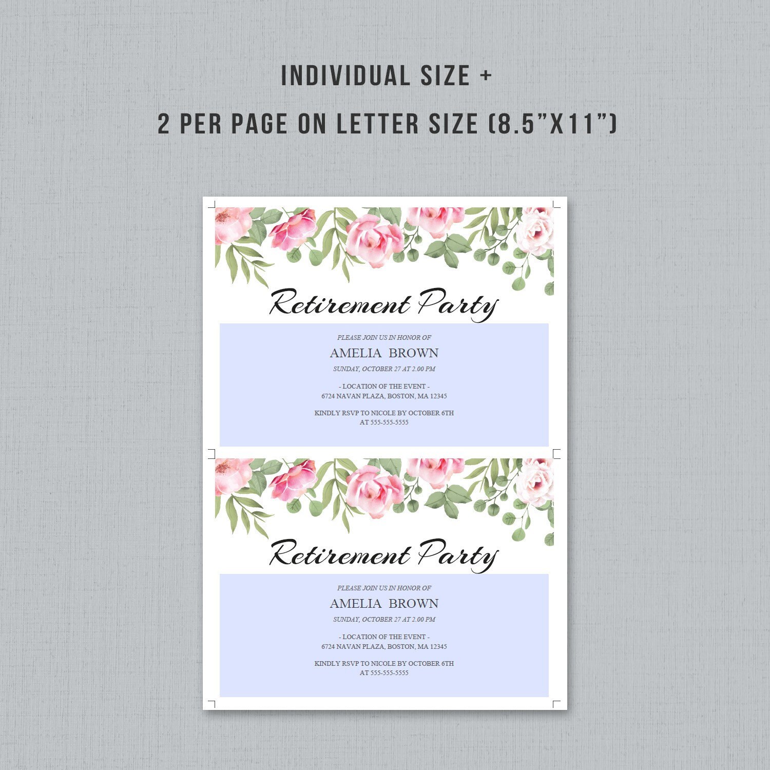 Editable Retirement Party Invitation Template, Floral DIY Farewell ...