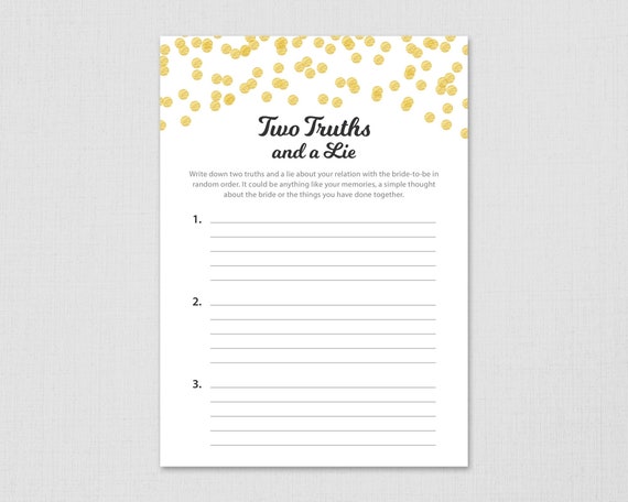 Two Truths and a Lie Game Printable Gold Glitter Confetti | Etsy