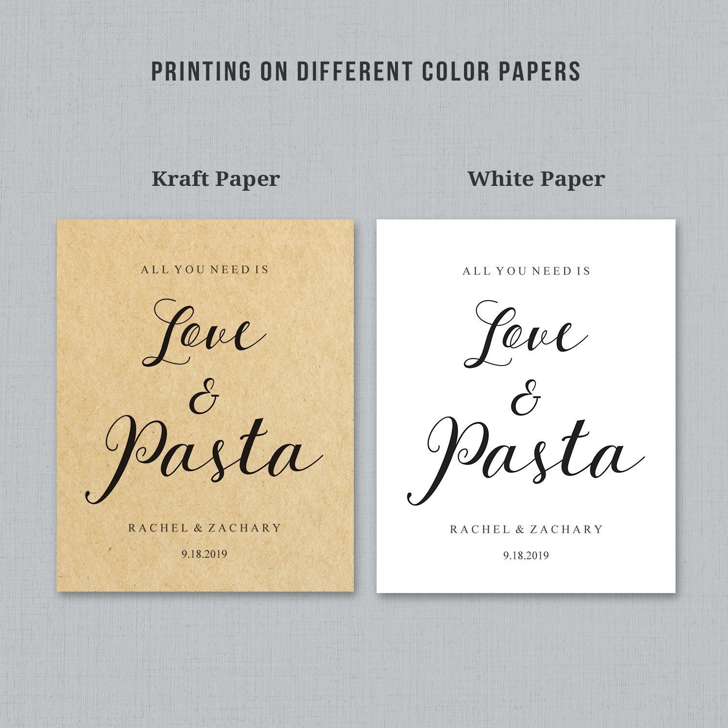 All You Need is Love and Pasta Sign Printable, Modern Calligraphy Party ...