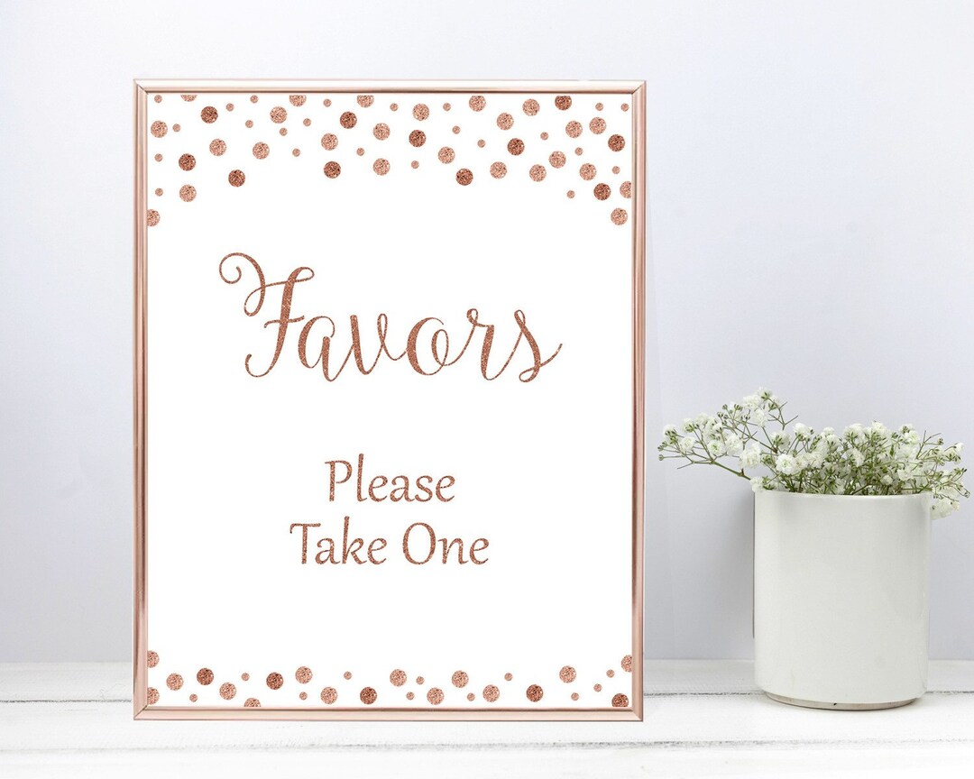 Favors Please Take One Sign Printable, Rose Gold Confetti Thank You ...