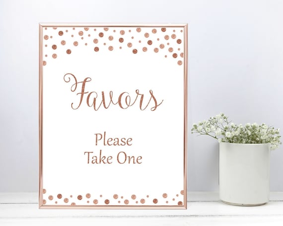 Favors Please Take One Sign Printable Rose Gold Confetti | Etsy